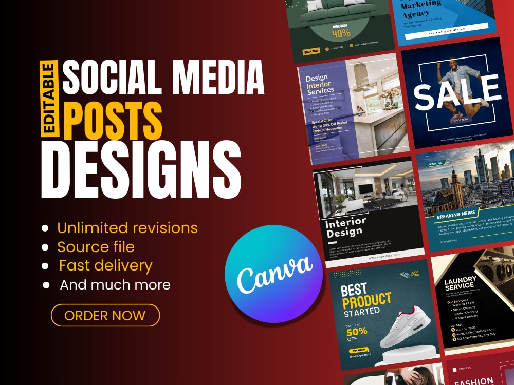 Social media posts in Canva editable templates | Upwork