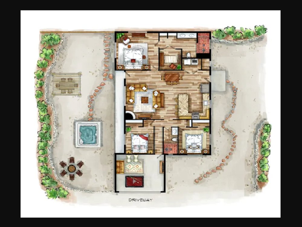 Hand drawn, fully colored floor plans for your airbnb listing | Upwork Hand drawn, fully colored floor plans for your airbnb listing | Upwork