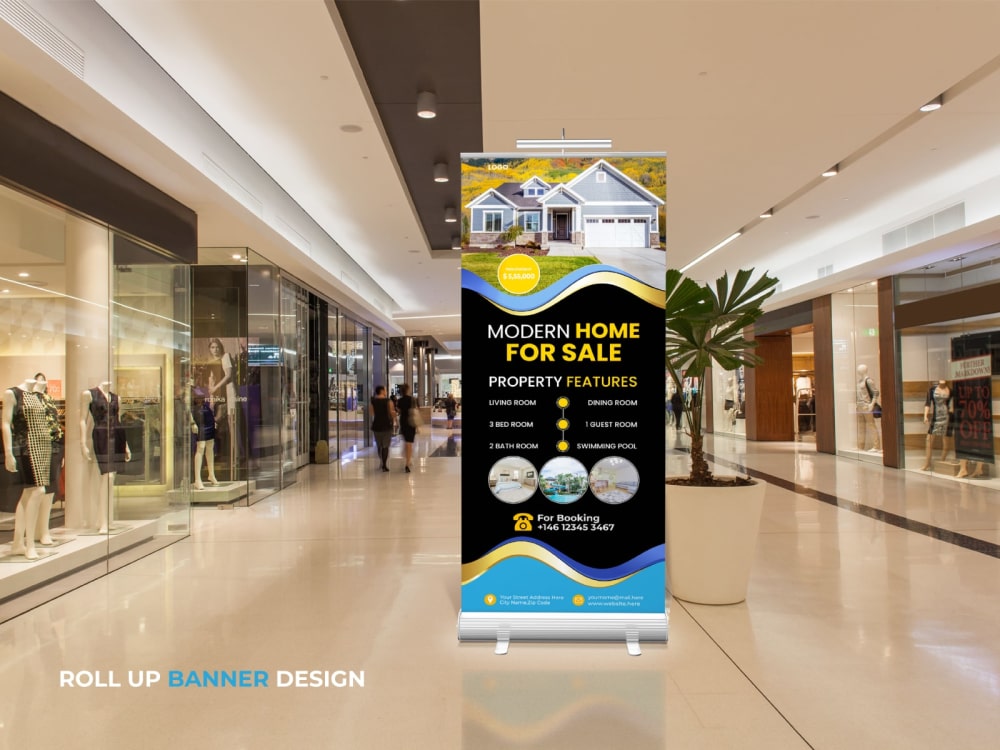 A creative roll up banner, backdrop, signage design, and retractable ...