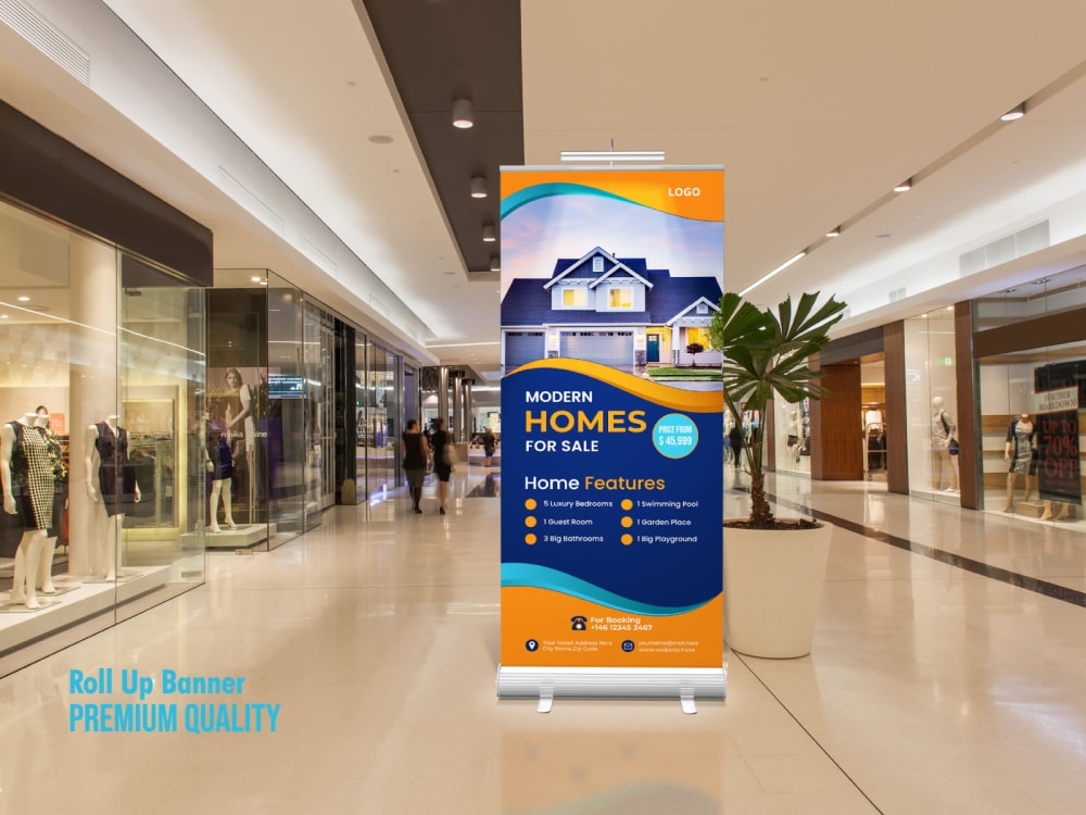 A creative roll up banner, backdrop, signage design, and retractable ...