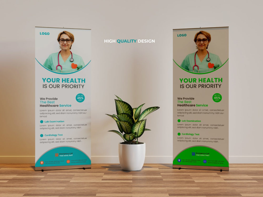 A creative roll up banner, backdrop, signage design, and retractable ...
