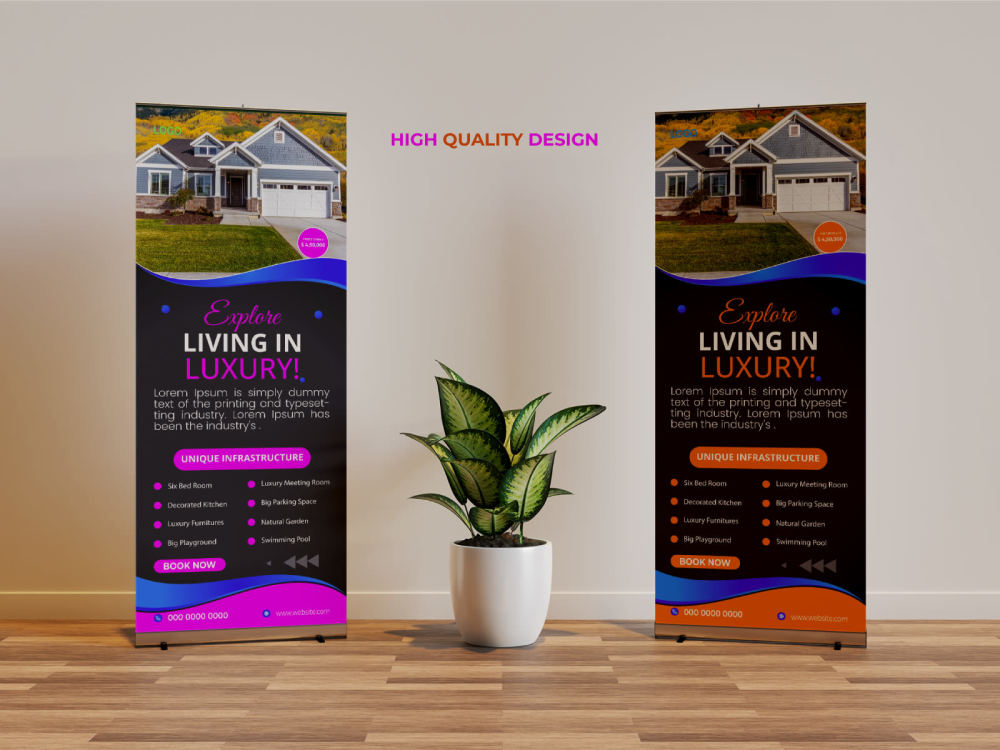 A creative roll up banner, backdrop, signage design, and retractable ...