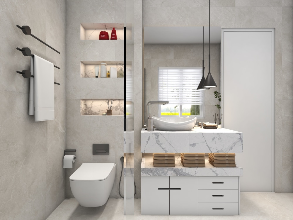 Perspective and 360° views of a Bathroom interior in 4K resolution ...