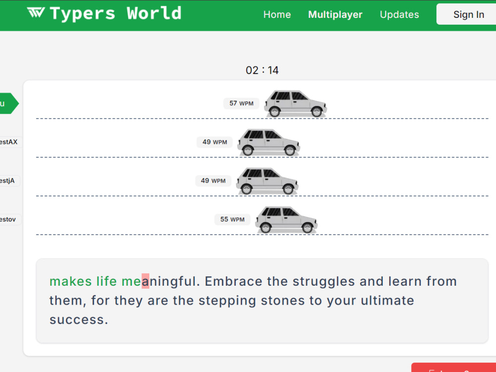 Multiplayer typing race game: typersworld.com | Upwork