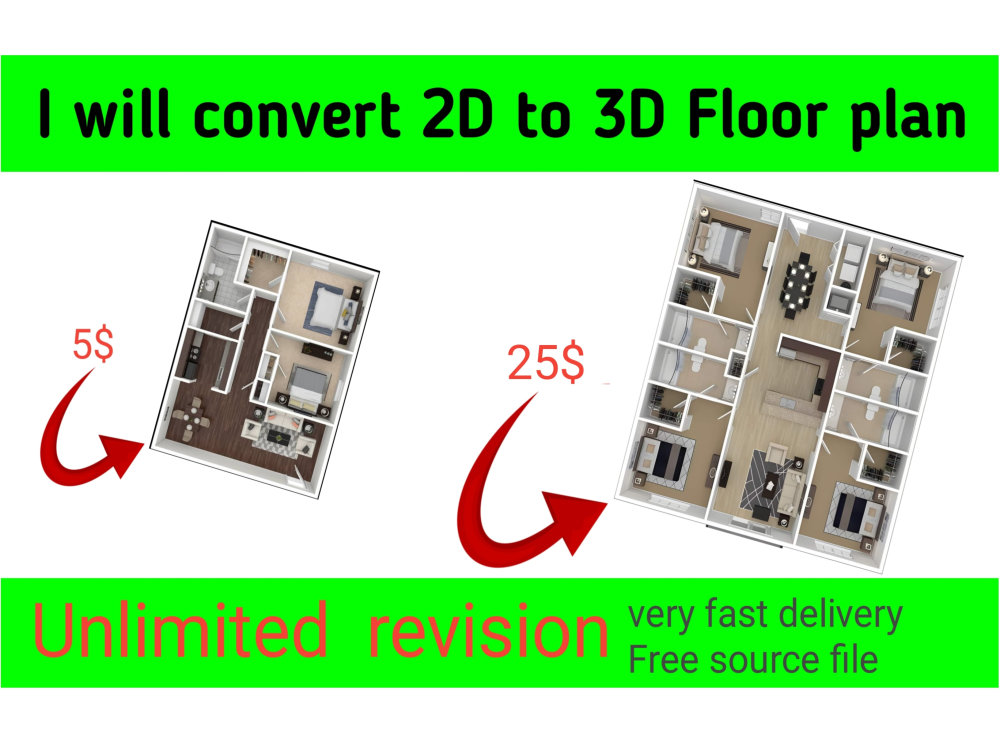 Convert 2d to 3d floor plan with very fast delivery | Upwork