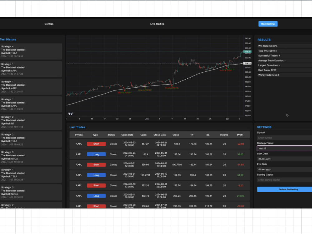 A web app to configure your strategy and backtest any market and API ...