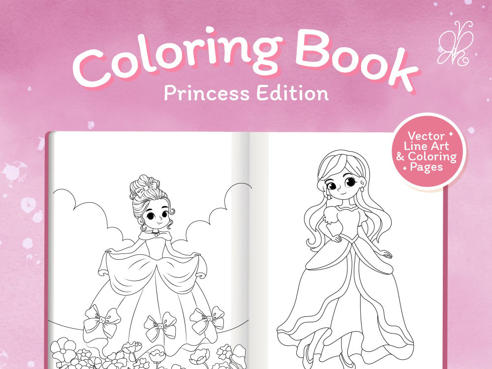 Wonderful princess illustration for coloring book page and coloring ...