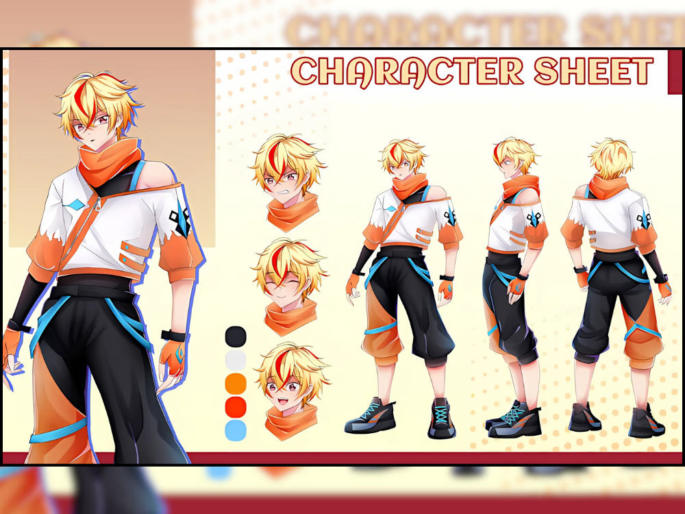 Live 2d oc anime or chibi vtuber character model reference sheet design ...
