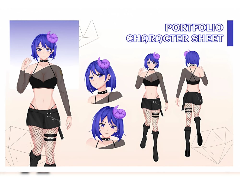 Live 2d oc anime or chibi vtuber character model reference sheet design ...