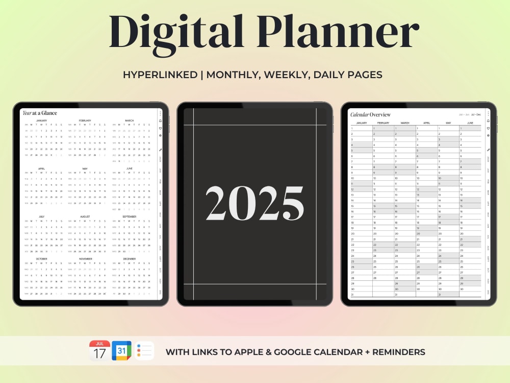 A fully hyperlinked digital planner with calendar integration shortcut ...