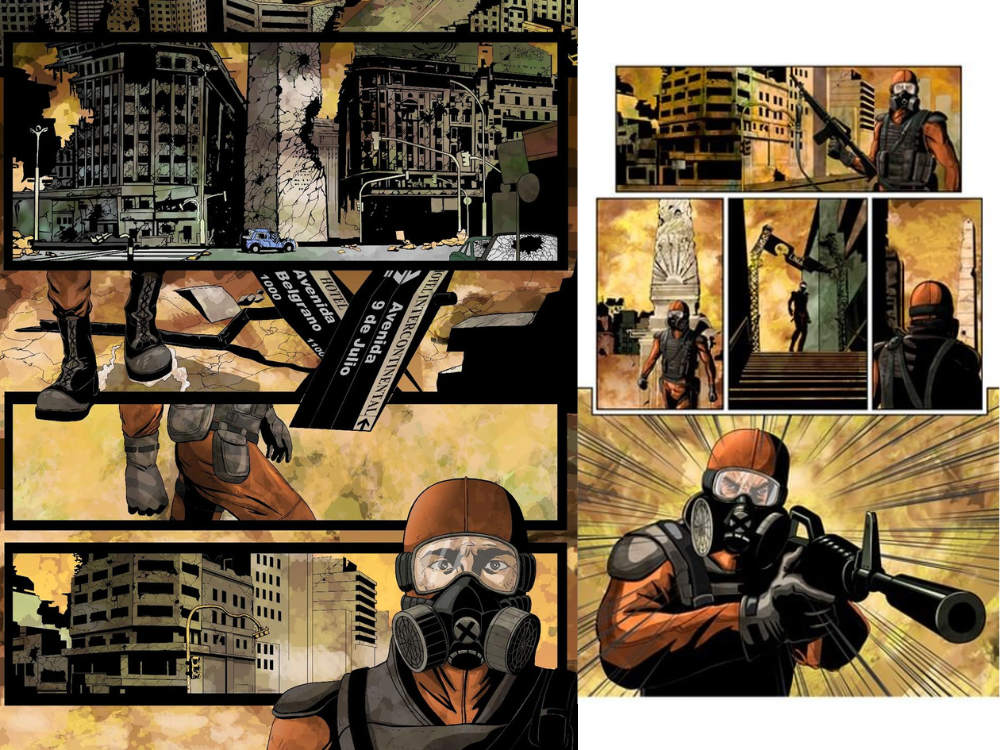 A comic book illustration, comic strip, comic storyboard, graphic novel ...