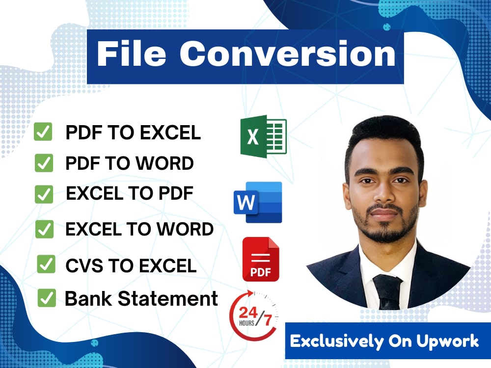 File Conversion, PDF, word, excel, CSV, Google Sheets form in 24 hours | Upwork