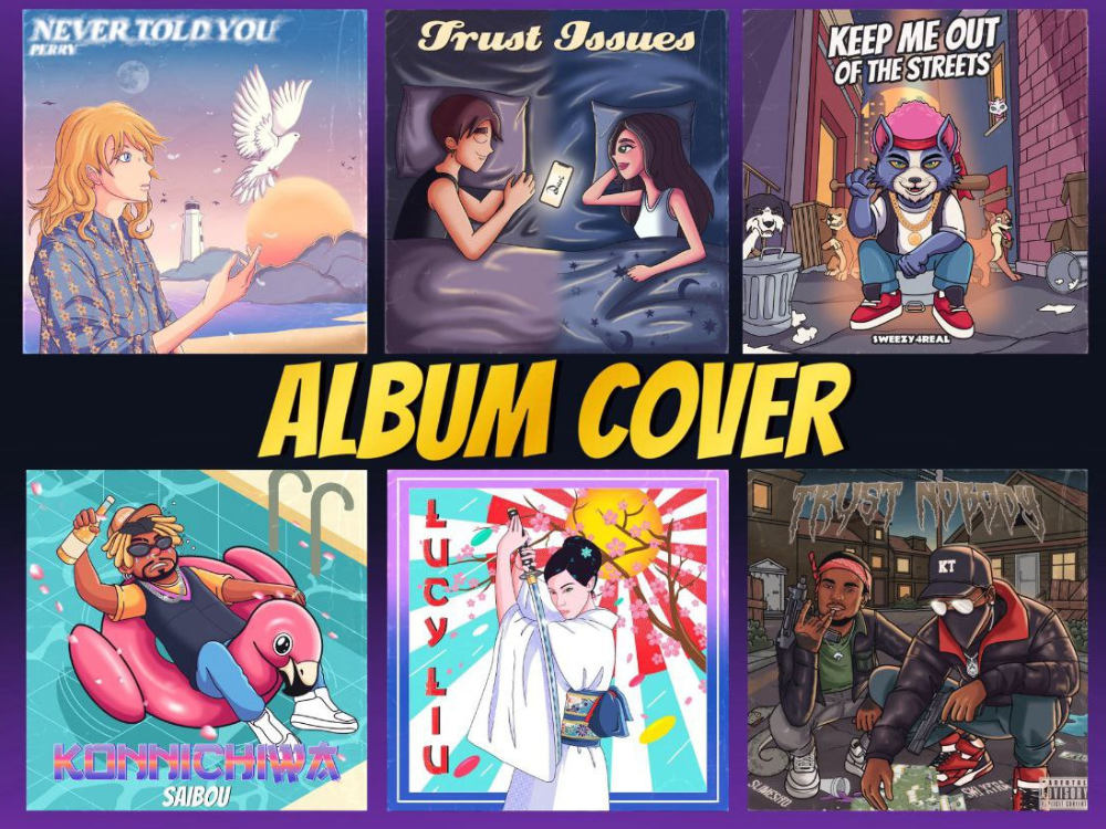 Cartoon album cover, cover art, 2d cover art, 2d music cover, cd cover ...