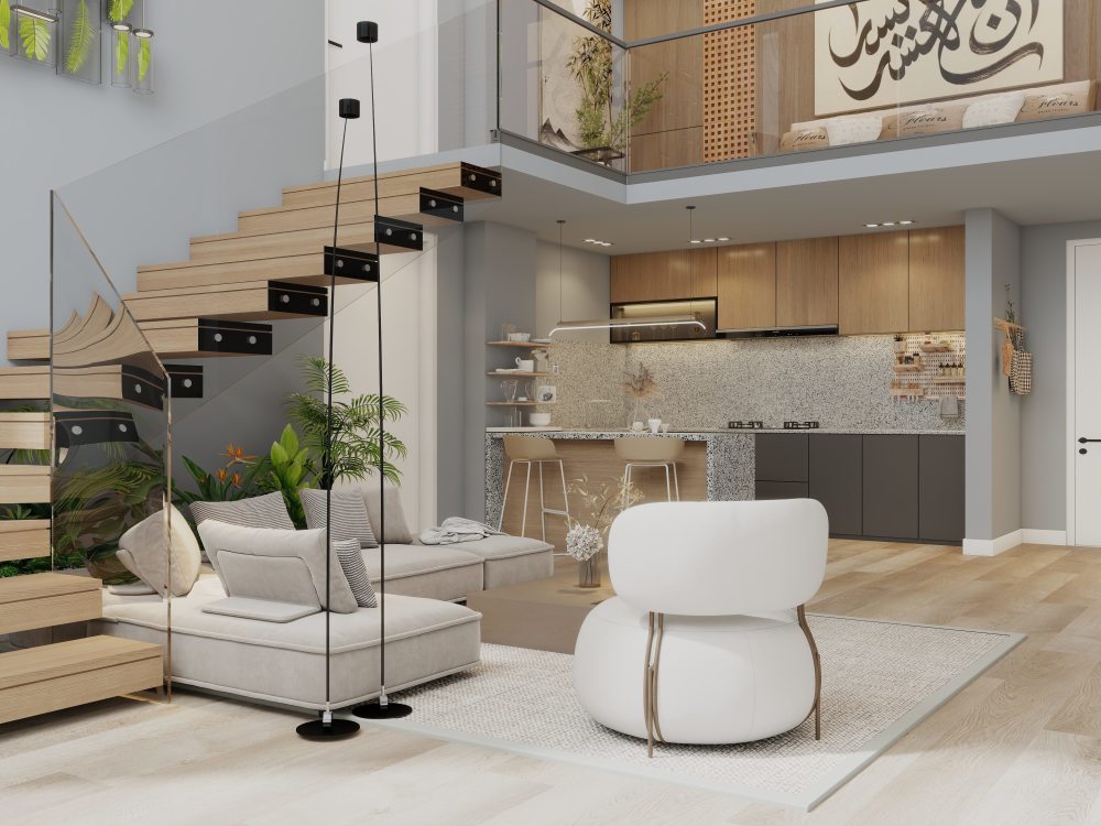 A complete Apartment/Loft 3D interior design renders in 4K resolution ...