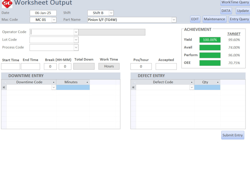 MS ACCESS DATABASE FOR PRODUCTION OEE CONTROL AND MONITORING | Upwork