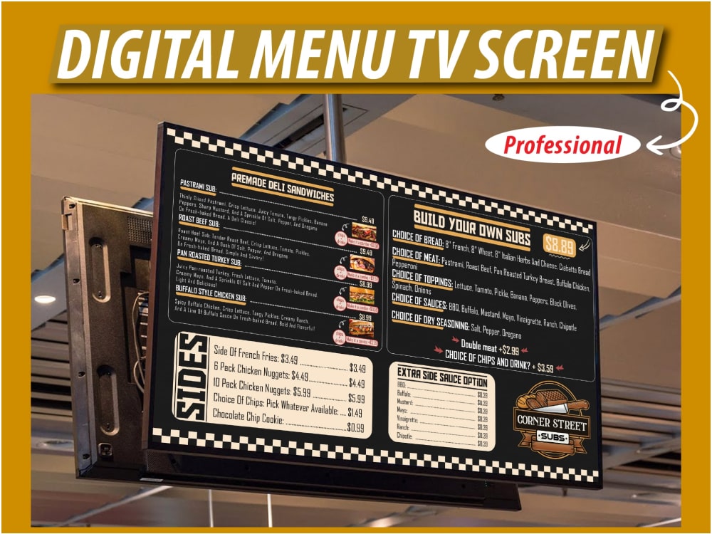 A Restaurant Digital Menu, Static TV Screen, TV Animated Menu Board ...