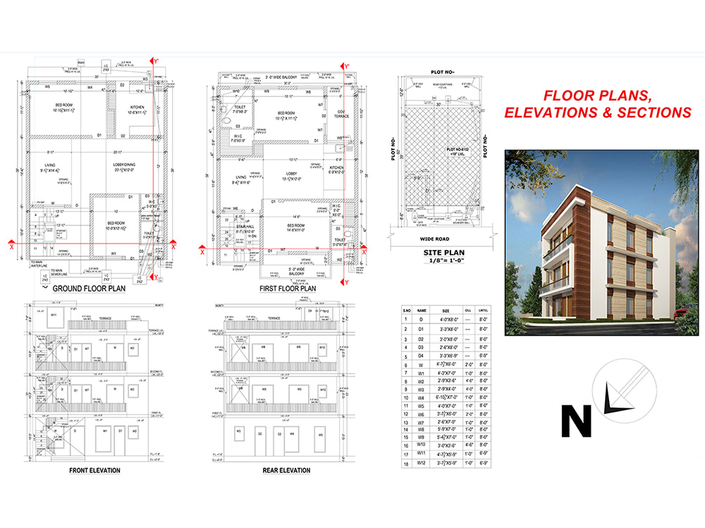 Floor plan, Elevation, Section and Detailed drawings in AutoCAD | Upwork