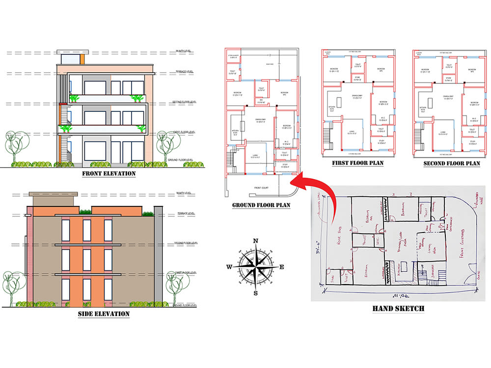 Floor plan, Elevation, Section and Detailed drawings in AutoCAD | Upwork
