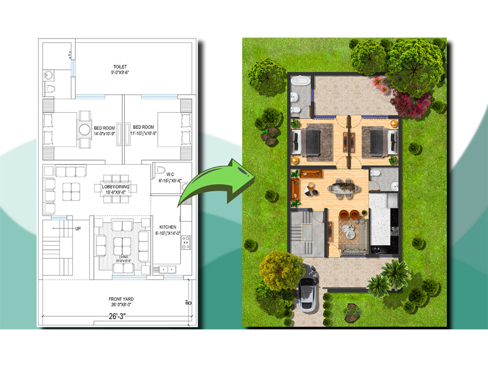 Colored 2D Floor Plan using Photoshop | Upwork