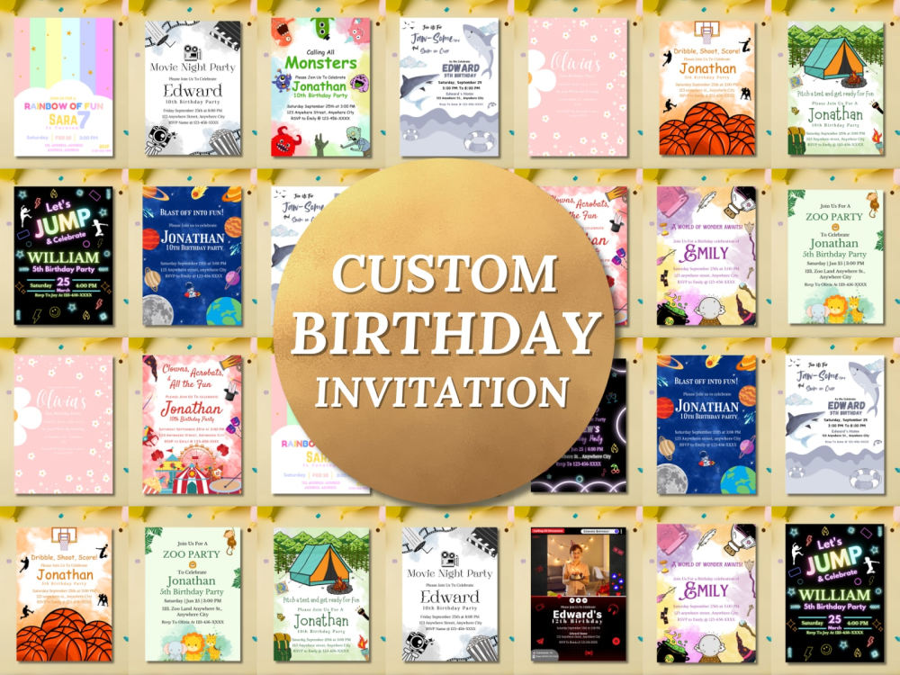 Custom Birthday Party Invitation Card Template | Upwork