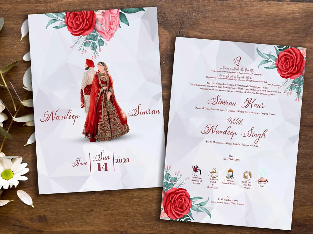 Customized wedding invitation cards with couple's illustration | Upwork