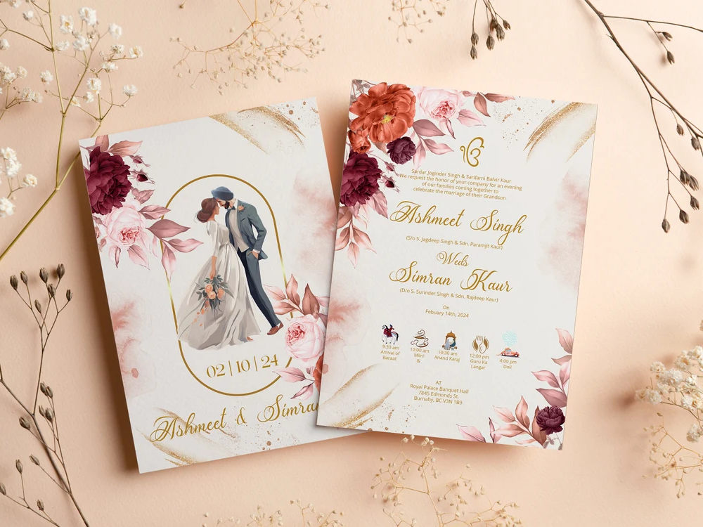 Customized wedding invitation cards with couple's illustration | Upwork