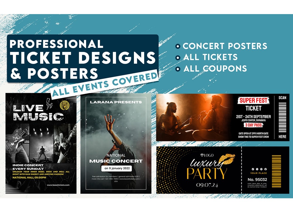 Party ticket concert ticket design invitation poster flyer | Upwork