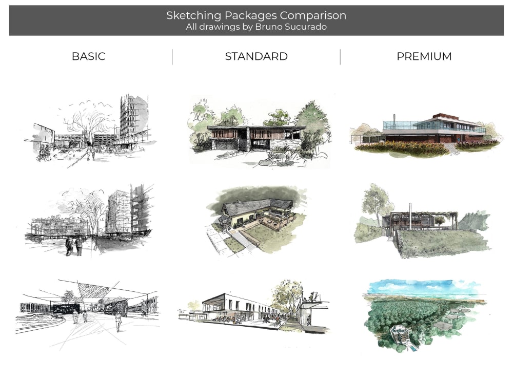 A freehand architecture concept sketch, interior or exterior | Upwork