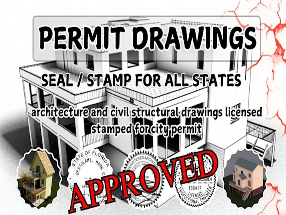 Architectural stamp, structural stamp, set of drawings for city permit ...