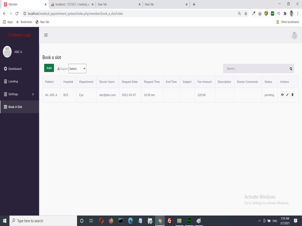 Medical Appointment Booking System in CodeIgniter | Upwork