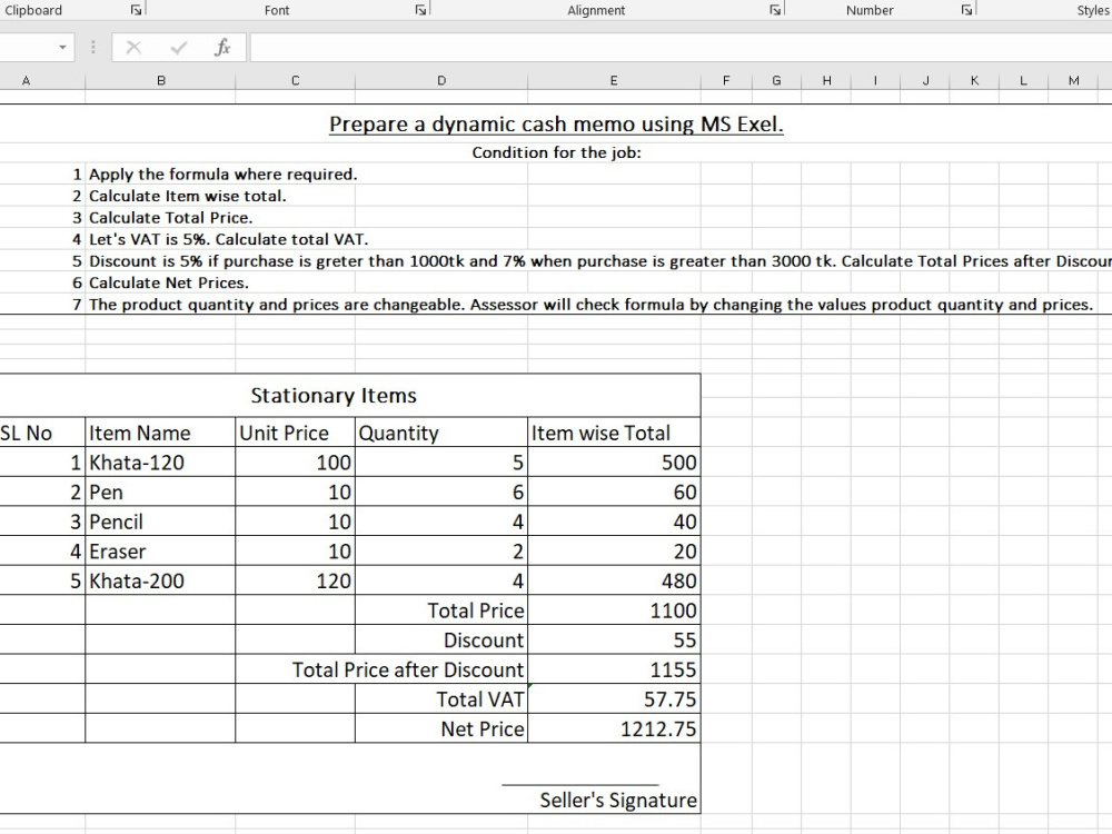 Dynamic Cash Memo Using MS Excel | Upwork