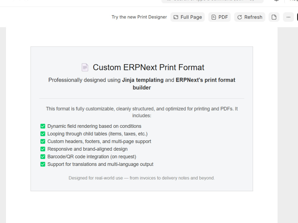 Custom ERPNext print formats using Jinja | Upwork