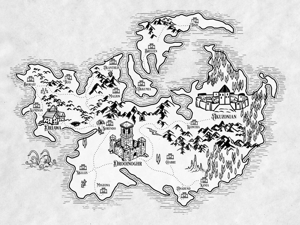 A fantasy map with parchment style for storybook | Upwork