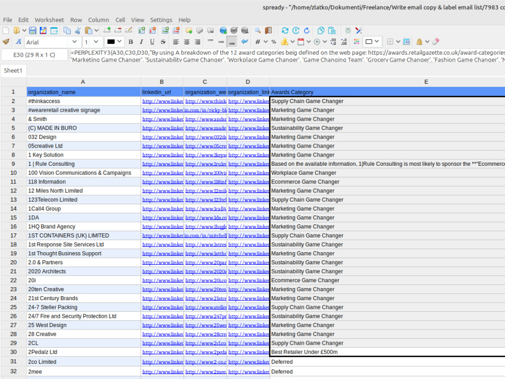 AI-powered data extraction and classification of data in spreadsheets | Upwork