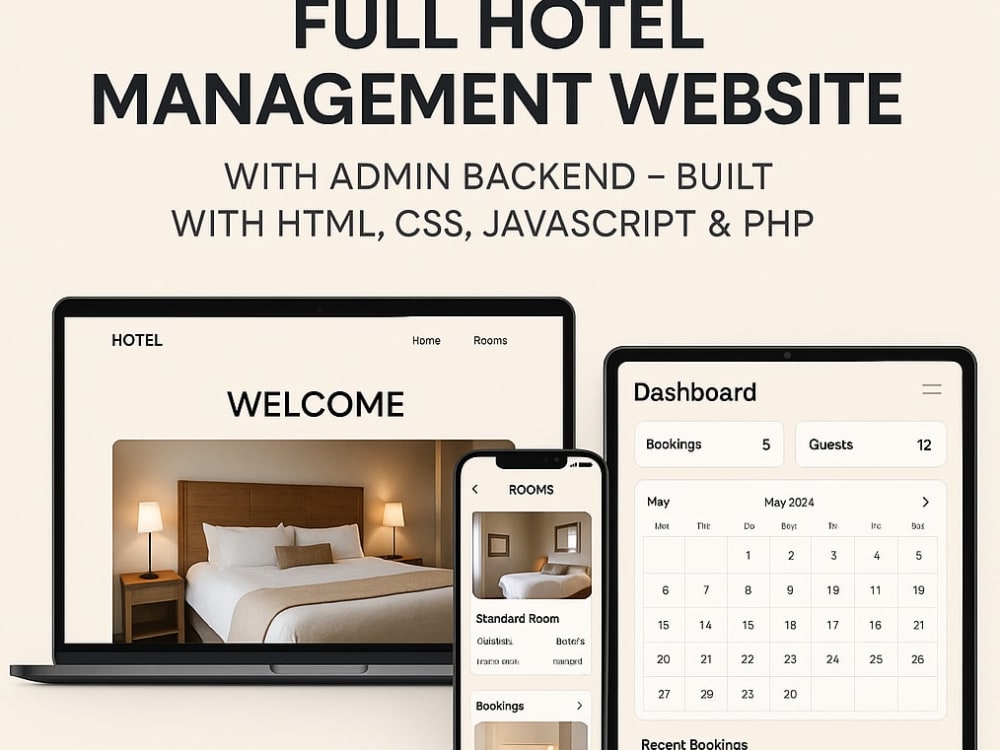 Full Hotel Management Website with Admin Backend HTML, CSS, JavaScript, PHP | Upwork