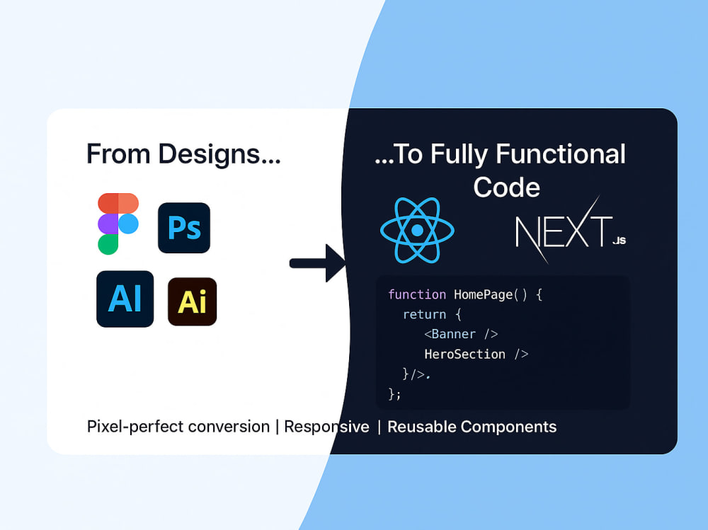 Design (figma, PSD, illustrator) to React.js/Next.js web application | Upwork