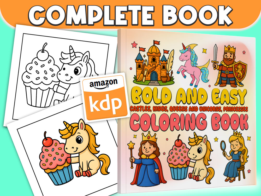 Draw cute line art illustration for bold easy coloring page and book ...