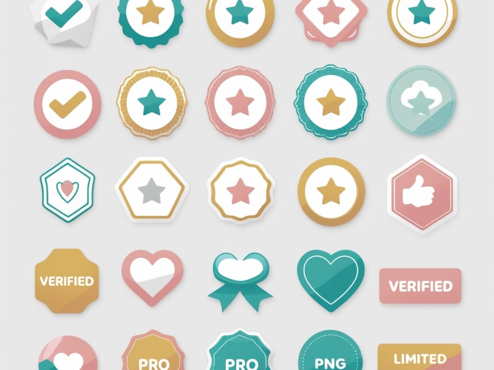 A set of icons, badges, stickers in various design styles. | Upwork