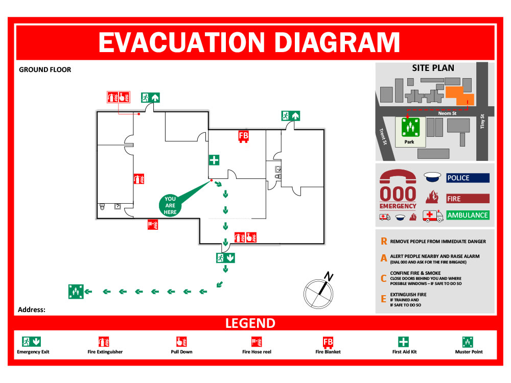 Fire emergency evacuation map for your floor plan | Evacuation plan ...