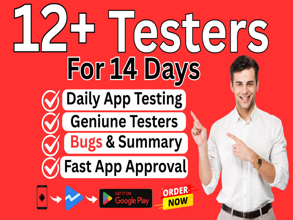 12 testers for 14 days of closed testing on any apps | Upwork