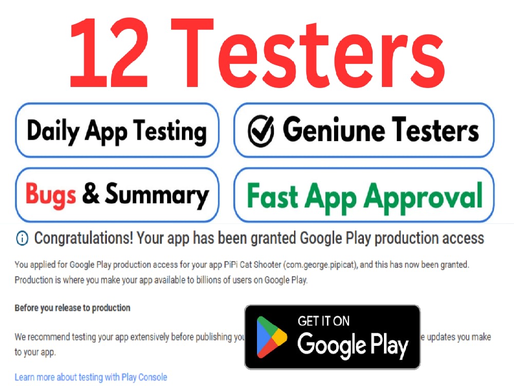 12 testers for 14 days of closed testing on any apps | Upwork