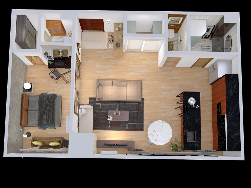 A 3D modeling floor plan with furniture from your 2D draft floor plan ...
