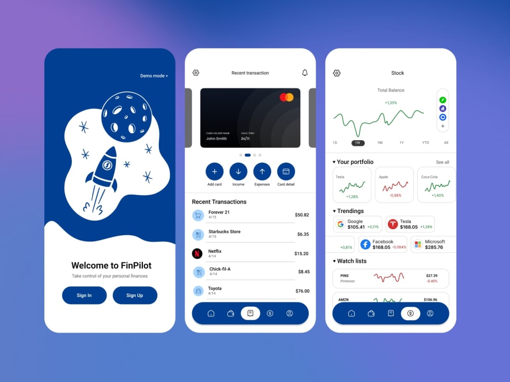 5 high fidelity screens app design | Upwork