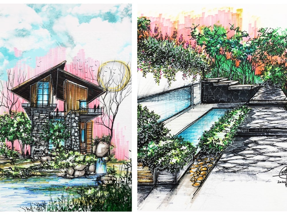 I will hand sketch all architectural design concepts | Upwork