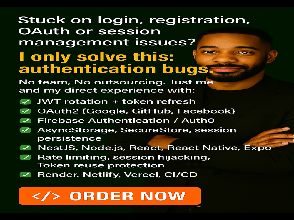 🔐 Professional fix for authentication bugs (JWT, OAuth, Firebase, Auth0) | Upwork