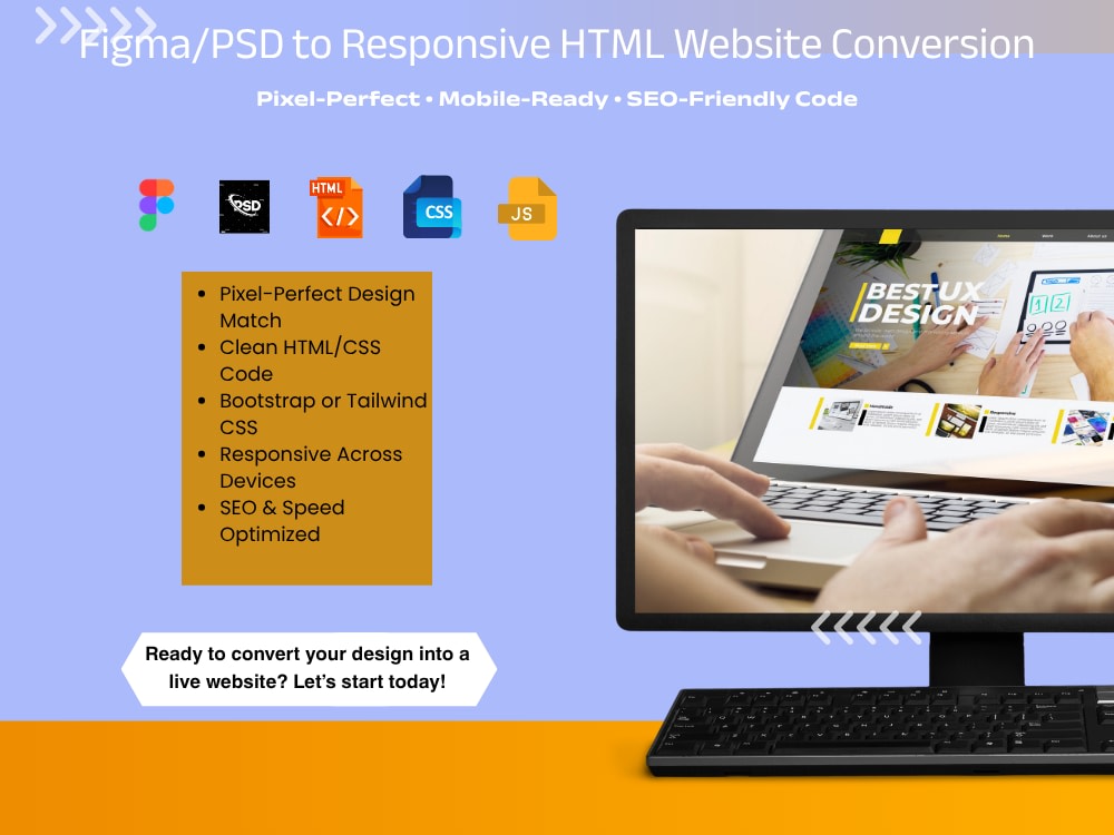 "Convert Figma/PSD to Responsive HTML Website | Pixel-Perfect Code" | Upwork