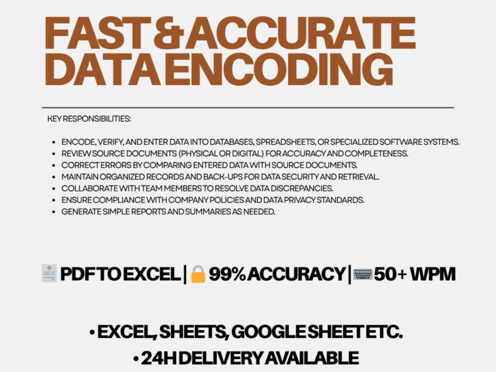 Accurate & Fast Data Encoding | Excel, Google Sheets | Upwork
