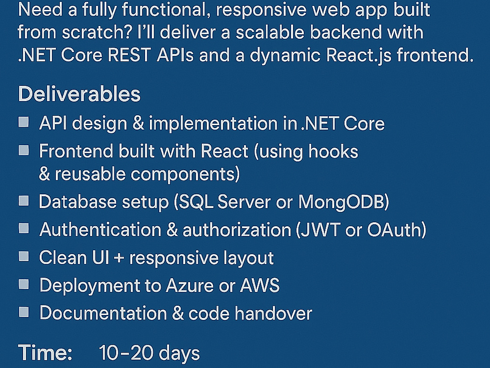 Build a Full-Stack Web App using .NET Core API + React Frontend | Upwork