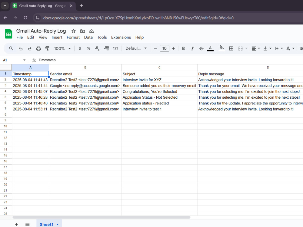 A gmail auto reply bot with google sheet logging | Upwork