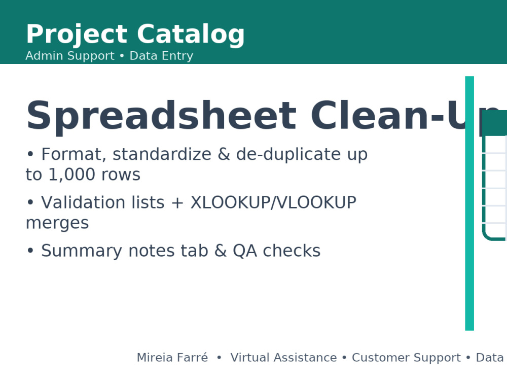 Spreadsheet Clean-Up: Dedupe, Validations, XLOOKUP Merges | Upwork